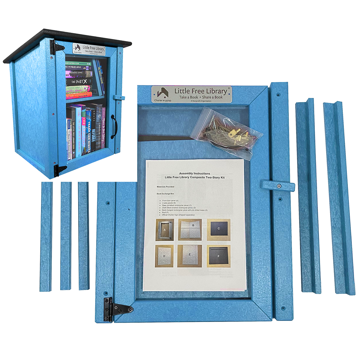 Composite Two Story Light Blue Kit Little Free Library